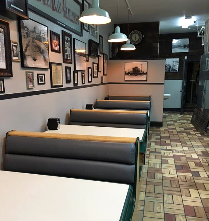 The dining area's wall of Erie history tells stories while you eat. Those vintage photographs have witnessed countless first dates and family gatherings.