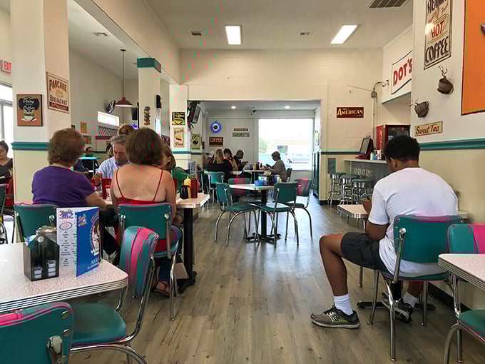 Retro charm without trying too hard. The teal chairs and classic tables create the perfect backdrop for breakfast conversations that solve the world's problems.