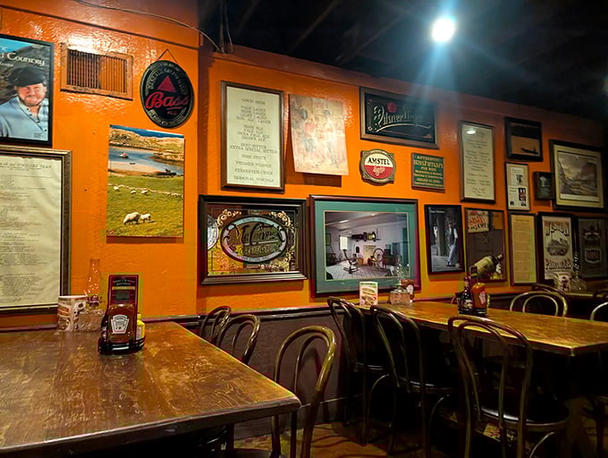 The walls themselves seem to have absorbed decades of laughter and conversation, creating a space that feels like your favorite uncle's den.