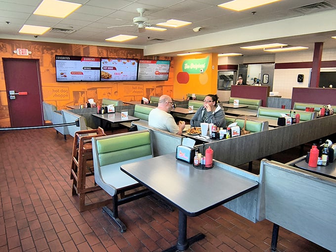The dining area balances comfort with efficiency&mdash;the backdrop for countless family meals and first dates. These booths have heard some stories!