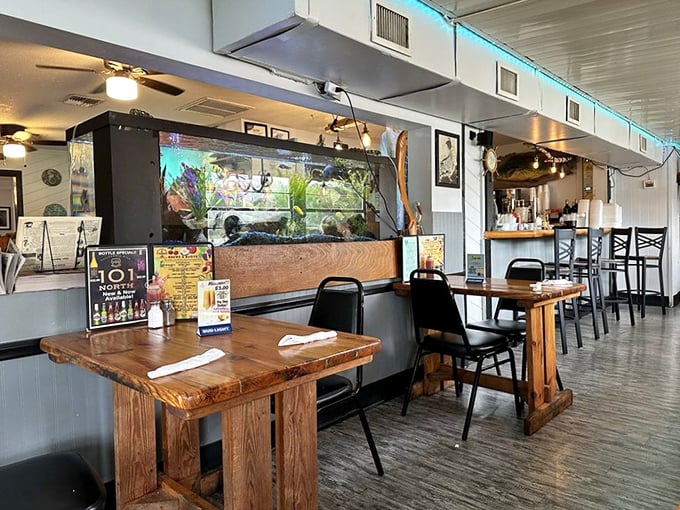 The casual dining room invites you to settle in and focus on what really matters: the food.