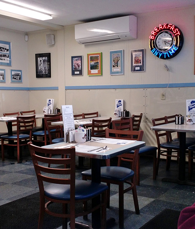 The breakfast anytime neon says it all&mdash;this is where morning favorites get the respect they deserve round the clock.