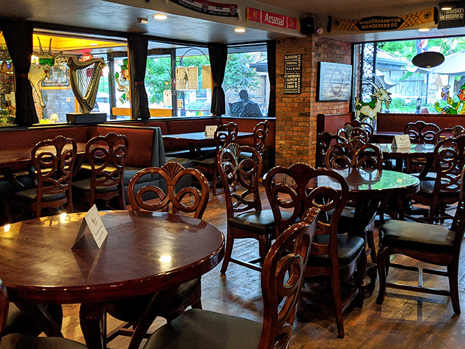 Empty now, but just wait until happy hour. Those distinctive chairs have cradled countless conversations and "just one more" decisions.