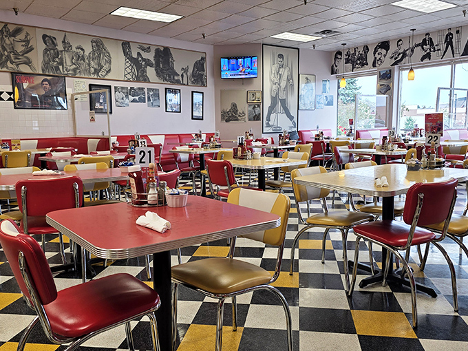 The dining area feels like a 50s movie set where the only drama is deciding between sweet or savory for your breakfast adventure.