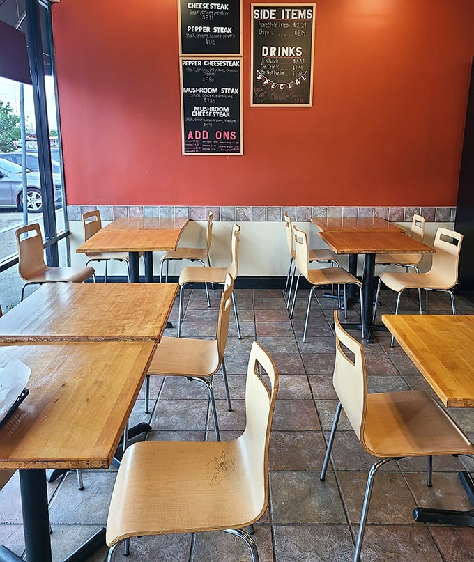 The dining area's tile floors and high-top tables create that perfect "just casual enough" vibe where both date nights and Tuesday dinners feel right at home.