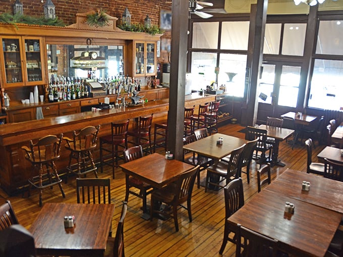 The dining area strikes that perfect balance&mdash;rustic enough to feel special, comfortable enough to make you forget you're wearing pants with an elastic waistband.