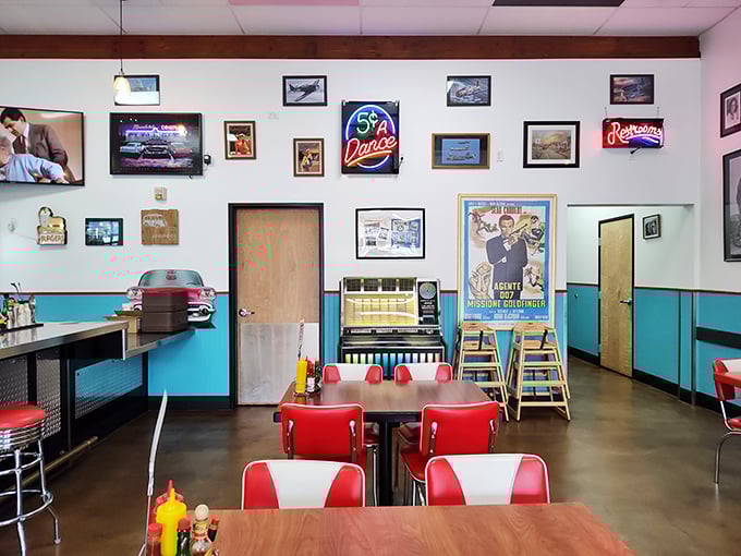 Where vintage meets vinyl. Those movie posters and neon signs aren't just decoration&mdash;they're time portals to when dinner came with a side of cool.