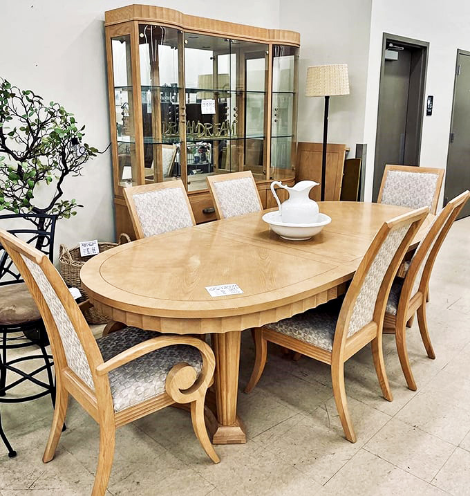 This elegant dining set isn't just furniture&mdash;it's the stage for future family gatherings. Imagine the Thanksgiving dinners this beauty has already witnessed!