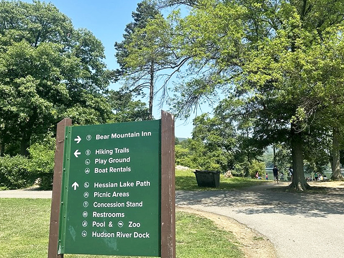 The Swiss Army knife of park signs. Whatever adventure you're seeking, this helpful green board points the way&mdash;bathroom directions included, thankfully.