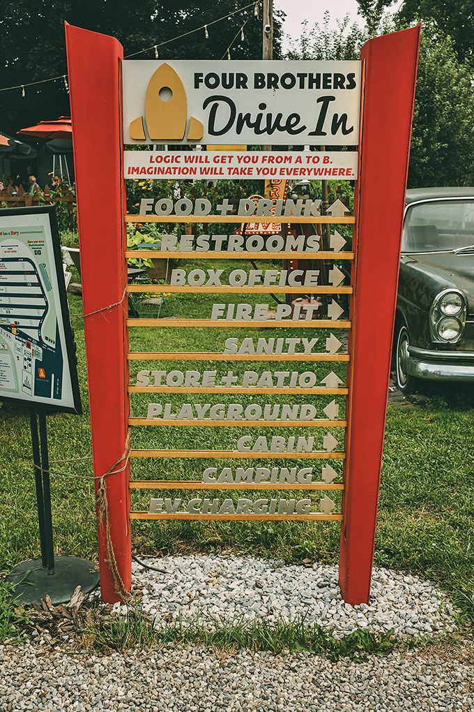 Need sanity? Turn right. This charming directional sign offers more than directions&mdash;it offers a roadmap to a perfect evening of entertainment.