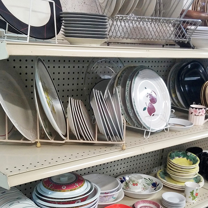 Dish displays that would make your grandmother swoon. That apple-patterned plate might be the missing piece from someone's cherished collection.