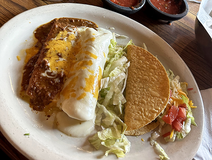 While chicken rules the roost at Monte Ne, this enchilada plate proves they know their way around other comfort classics too.
