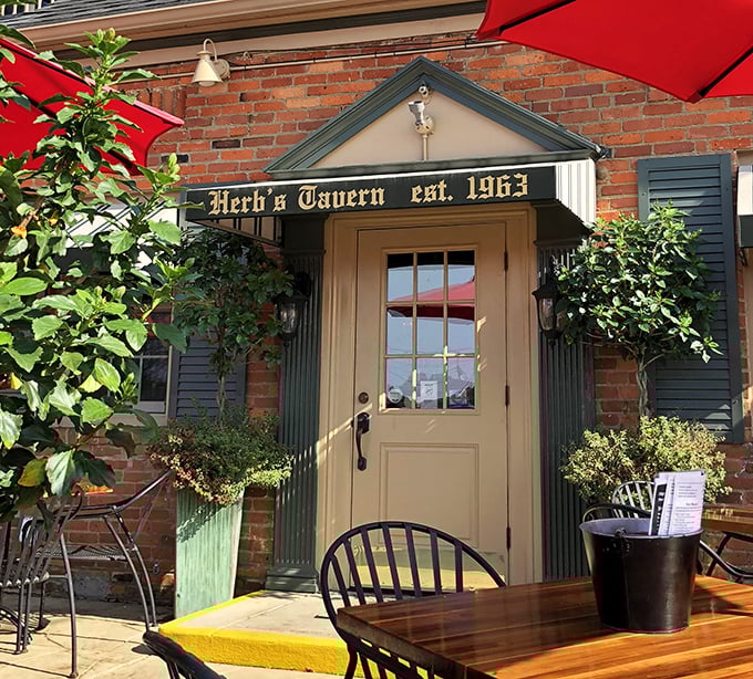 The entrance says it all &ndash; classic brick, thoughtful landscaping, and a door that's welcomed generations of hungry Rocky River residents seeking burger nirvana.