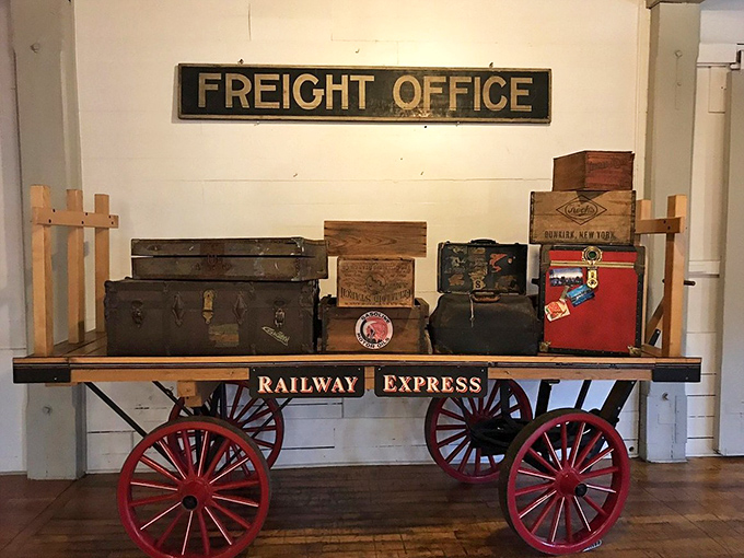 Freight office displays remind you that railroads once moved America's commerce before trucks monopolized the highways.