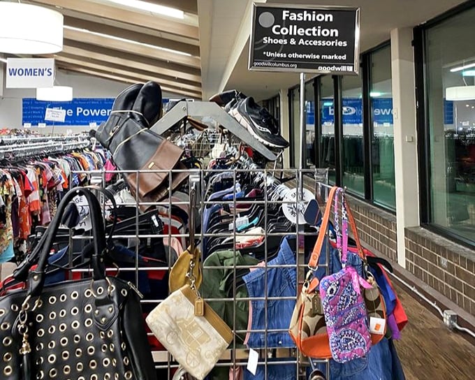 The "Fashion Collection" area&mdash;where designer dreams meet budget realities. That handbag cart looks like a backstage area at New York Fashion Week.