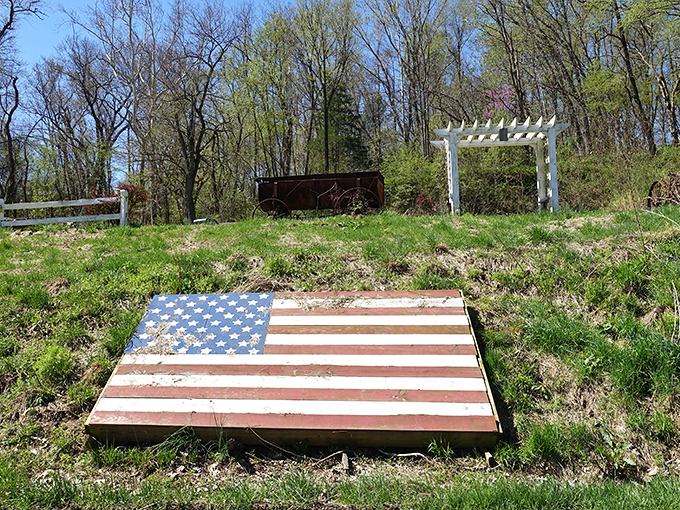 Nothing says rural Indiana quite like Old Glory displayed with pride on weathered wood and honest labor.