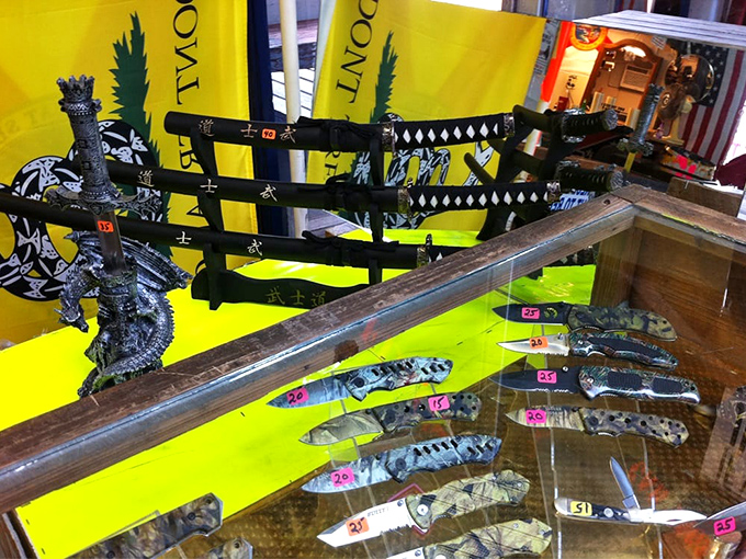 For the aspiring ninja or practical outdoorsman, this display of blades offers everything from practical tools to conversation starters.