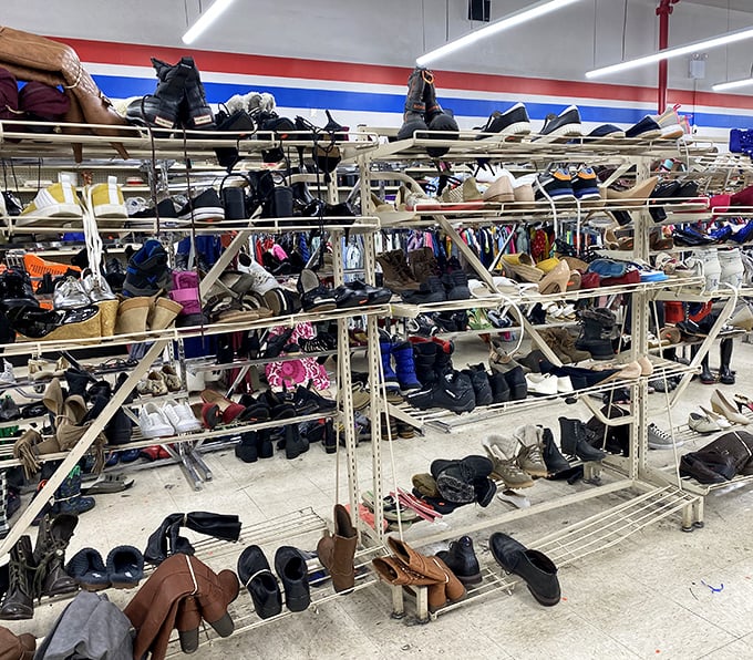 The footwear department&mdash;a veritable United Nations of shoes where Italian leather loafers mingle with practical boots and forgotten fashion statements.