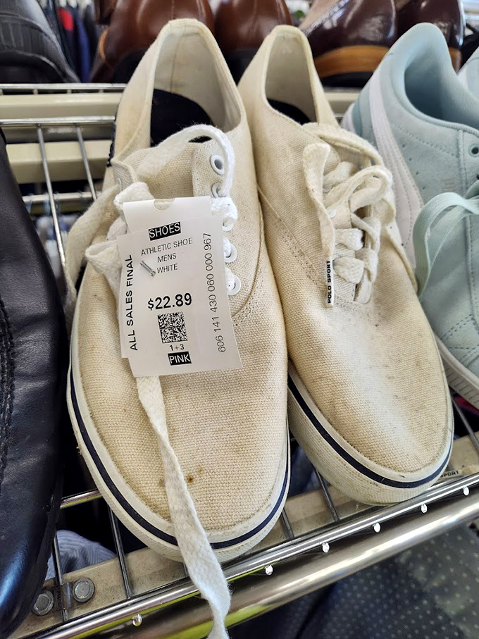 Even shoes deserve second chances. These canvas sneakers await their next adventure at a fraction of retail price. Fashion meets frugality in the footwear aisle.