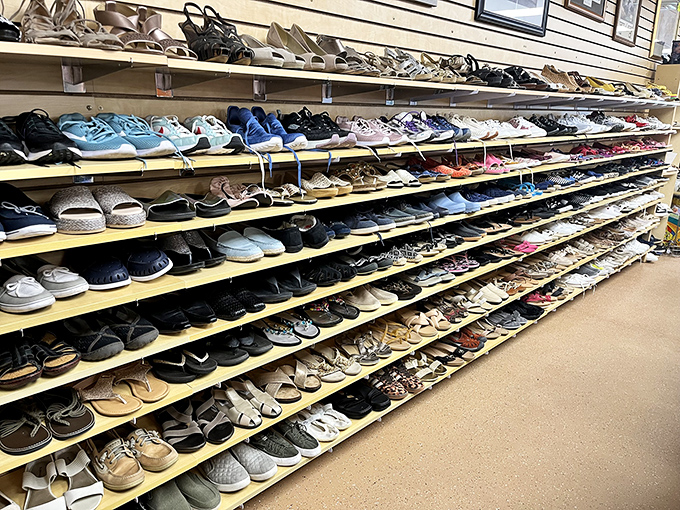 Shoes organized better than most people's closets, with options for every occasion imaginable.