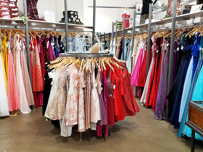 Cinderella's closet without the midnight deadline. The formal dress section offers gala-worthy options that won't have you eating ramen for a month.