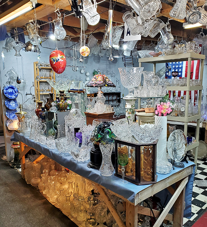 Crystal kingdom where sunlight dances through cut glass treasures, each piece waiting to become the crown jewel of someone's collection.