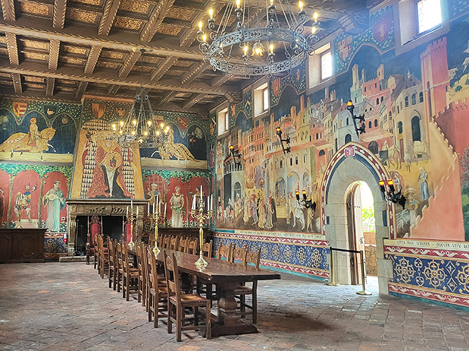 The Great Hall's vibrant frescoes tell stories of medieval life, though I suspect they left out the parts about poor dental care.
