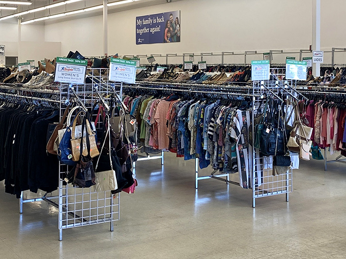 Rack after colorful rack of clothing possibilities&mdash;where your next favorite outfit is hiding between a 1980s windbreaker and someone's former bridesmaid dress.