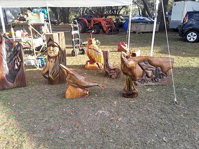 Wood whisperers at work! These hand-carved sculptures transform ordinary trees into extraordinary art that belongs in Florida living rooms.