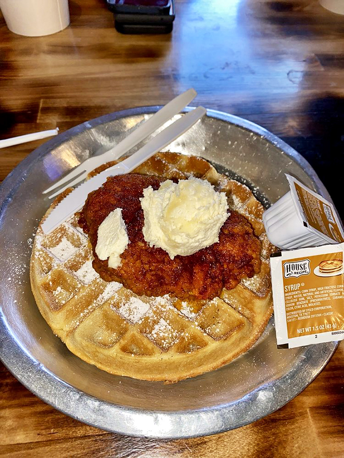 Chicken and waffles: the culinary odd couple that proves sometimes the best relationships are built on sweet and savory differences.