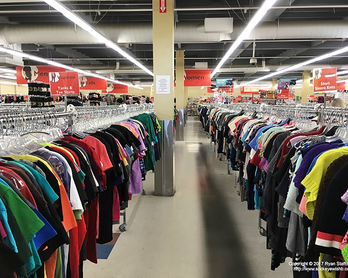 The view from the center aisle reveals Value Village's true scale—a treasure hunt that could easily consume an entire Alaskan afternoon.