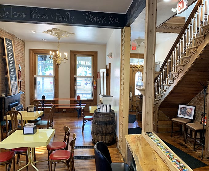 The dining room feels like someone converted their favorite living room into a BBQ sanctuary.