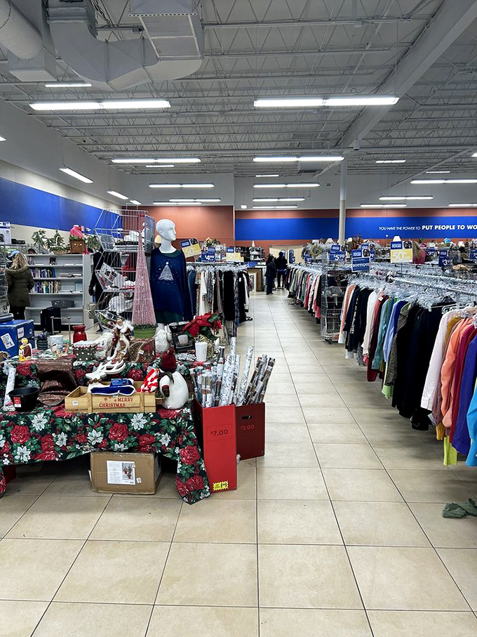 Holiday decorations and seasonal items create a festive oasis among the everyday finds, like Christmas morning hiding in a random Tuesday.