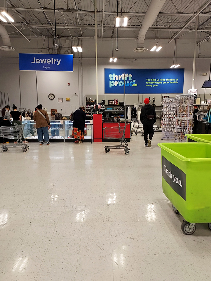 Jewelry cases glimmer with possibility while shoppers hunt for hidden gems. One person's forgotten accessory becomes another's signature piece.