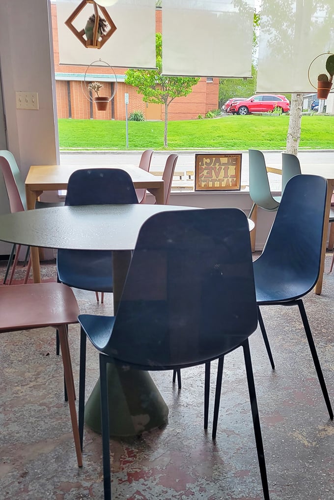 Modern chairs, terrazzo floors, and natural light create the perfect backdrop for your food fantasies. Minimalist design, maximum comfort.