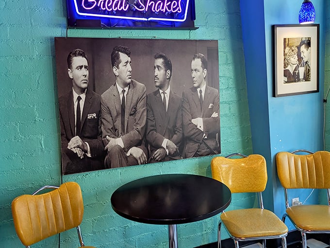 The Rat Pack watches over patrons from the wall, silently approving your decision to indulge in Palm Springs' sweetest tradition.