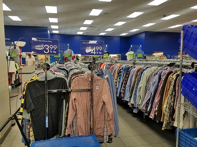 Men's shirts stretch as far as the eye can see, organized by size and type for easy browsing &ndash; no treasure map required.