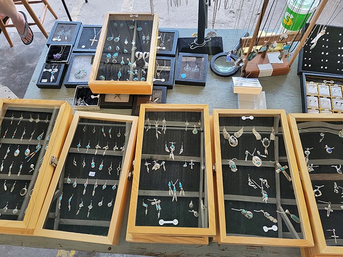 Handcrafted jewelry displays showcase artisan talent and one-of-a-kind pieces. The perfect spot to find that conversation-starting accessory you won't see elsewhere.