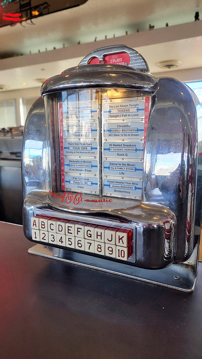 The tabletop jukebox offers a musical time machine. Two plays for a quarter and instant nostalgia for free.