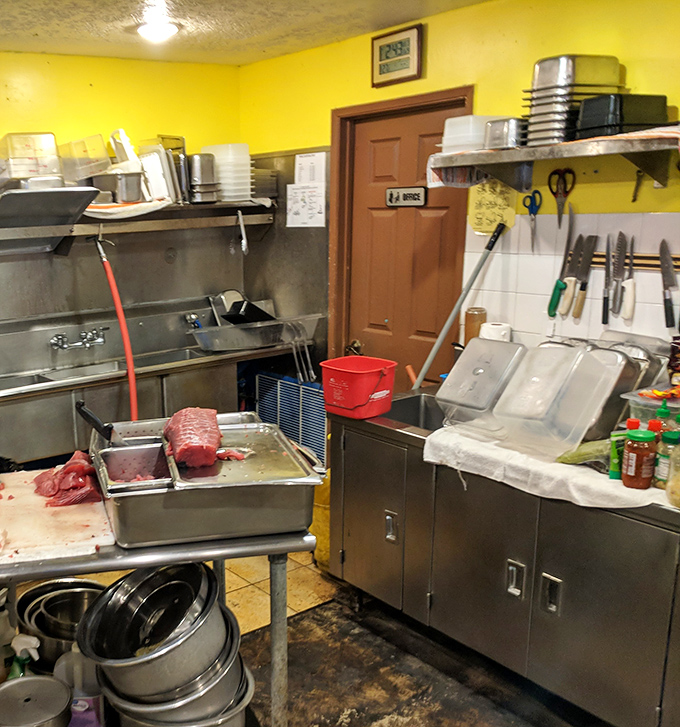 Where the magic happens&mdash;a glimpse into the kitchen reveals the fresh tuna awaiting transformation into poke perfection.
