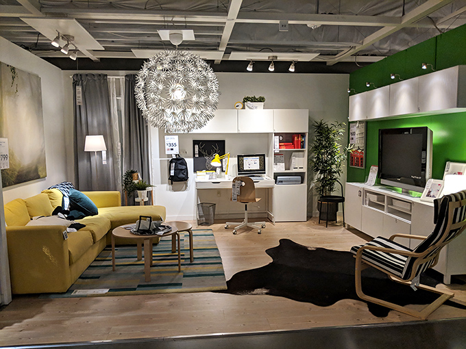 IKEA's living room display&mdash;where you can briefly pretend you live in a world without clutter, children, or pets who think furniture is a chew toy.