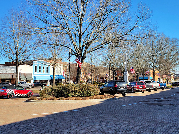 Main Street stretches out like a welcome mat, brick by beautiful brick, under those shade-giving Southern sentinels.