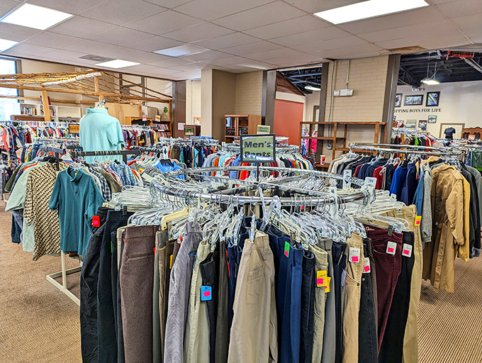 The men's department offers enough button-downs and slacks to outfit you for every occasion from job interviews to casual Fridays.