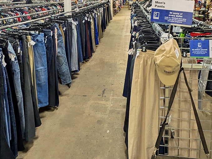 The men's pants aisle&mdash;where khakis and jeans create a canyon of possibilities for guys who hate paying retail.