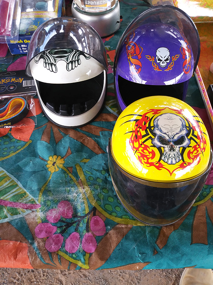 Motorcycle helmets that scream "safety first" while whispering "but make it fashion" with their skull-adorned bravado.