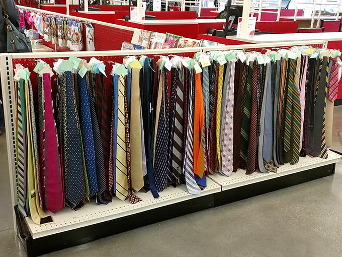 The necktie gallery&mdash;where corporate America's past dangles in colorful rows. Perfect for job interviews or ironic hipster wedding attire.