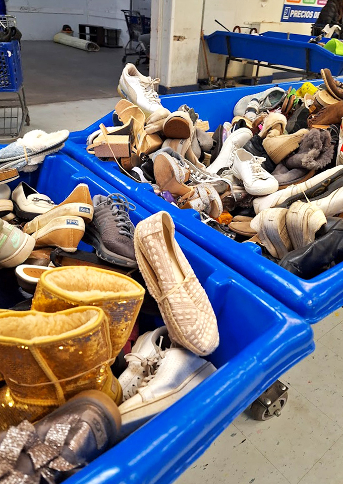 Shoe paradise or footwear purgatory? Either way, these bins contain everything from barely-worn boots to sparkly statement pieces.