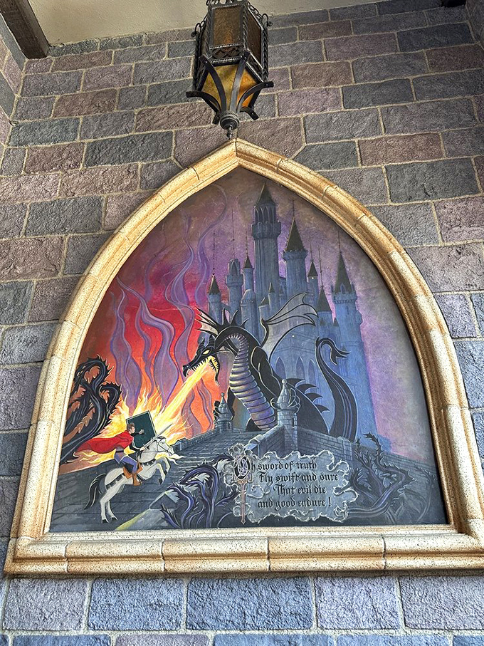 This dramatic battle scene captures Prince Phillip facing Maleficent's dragon form&mdash;medieval storytelling with Hollywood flair.