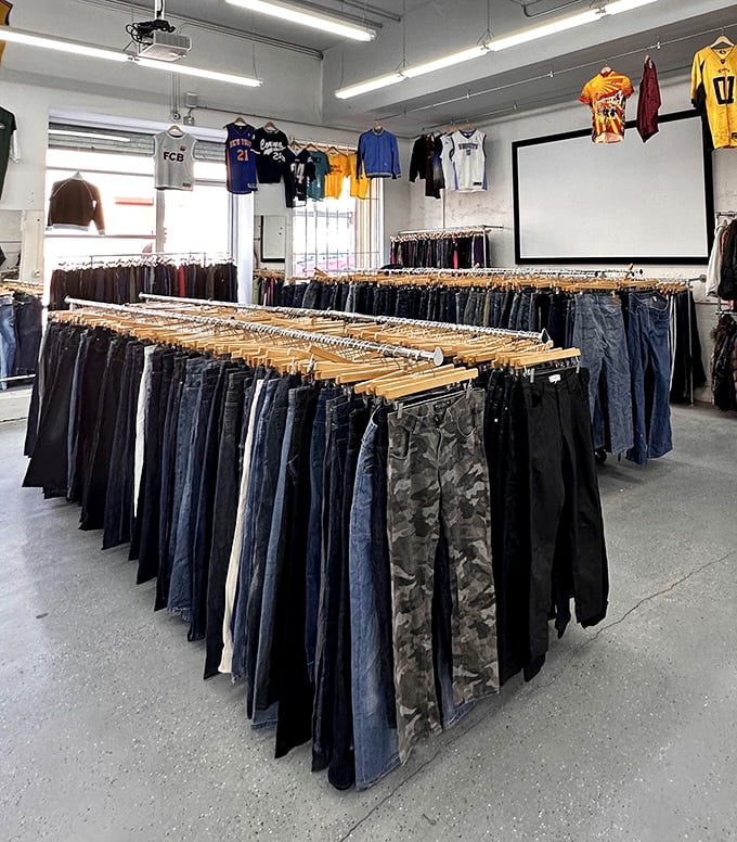 The denim section: a blue jean heaven where your perfect pair waits patiently among the ranks of their indigo brethren.
