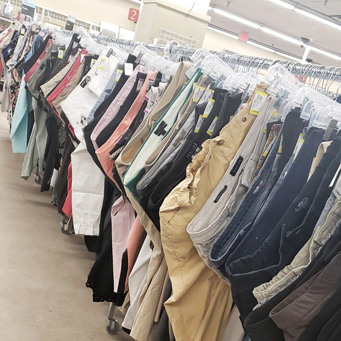 The pants section stretches to the horizon – a denim sea where your next favorite pair of jeans is hiding in plain sight.